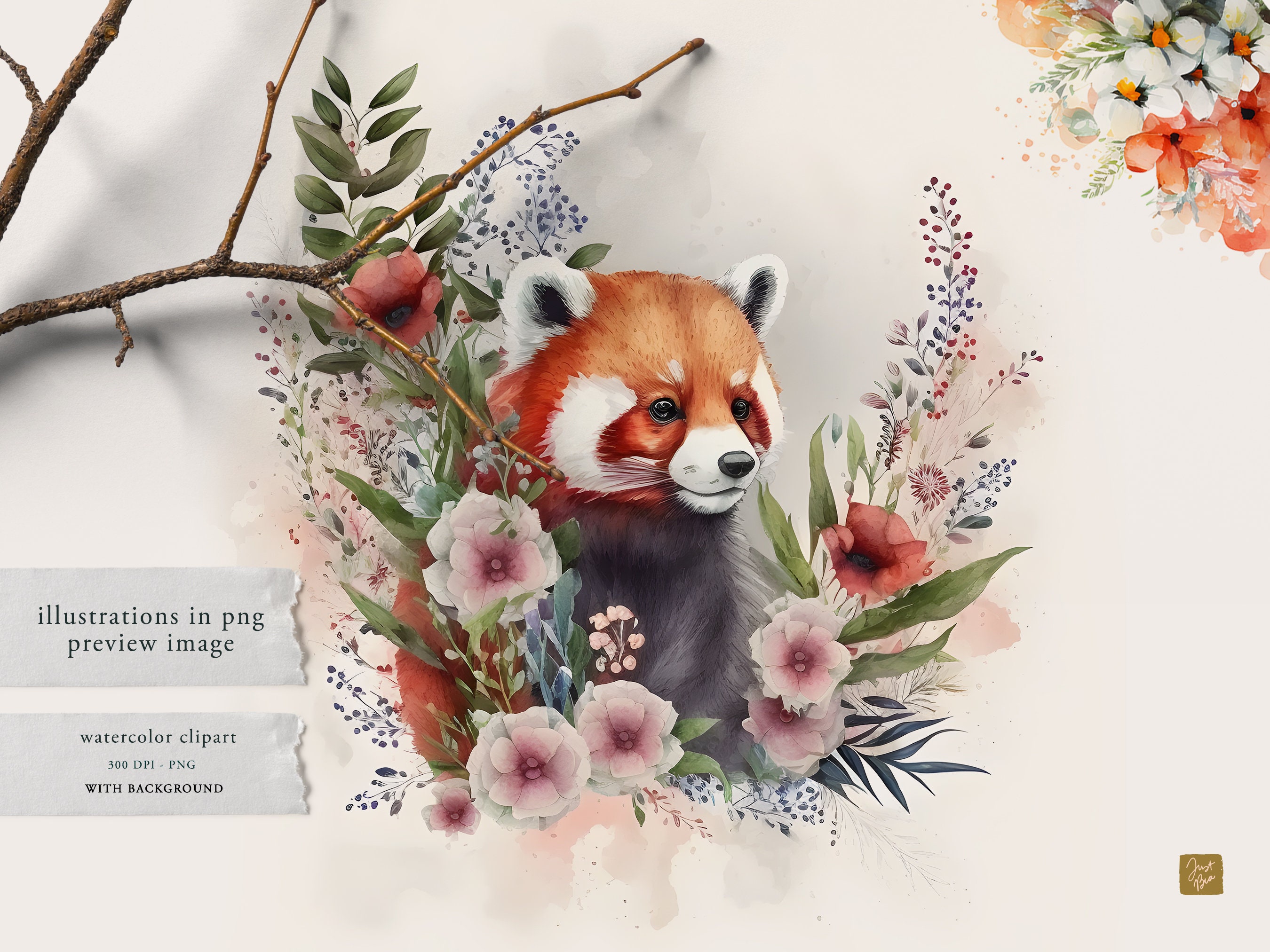 Red Panda Clipart, Watercolor Red Pandas, Whimsical Watercolor Red ...