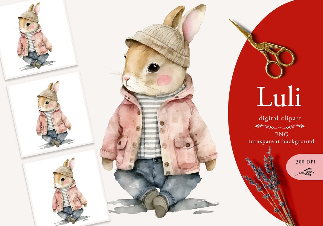 Watercolor Bunny Clipart, Watercolor Cute Bunny, Watercolor Whimsical ...