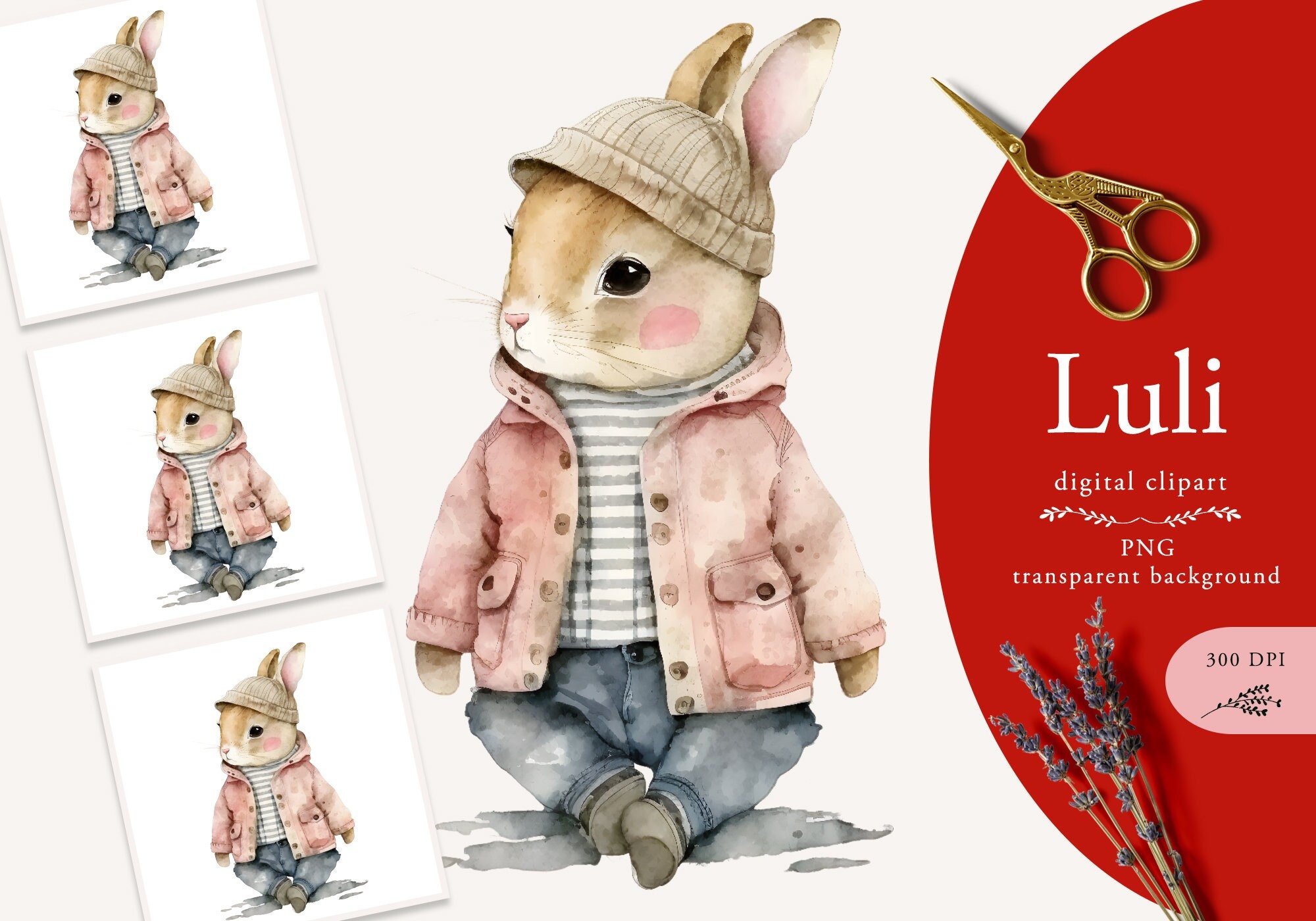 Watercolor Bunny Clipart, Watercolor Cute Bunny, Watercolor Whimsical ...