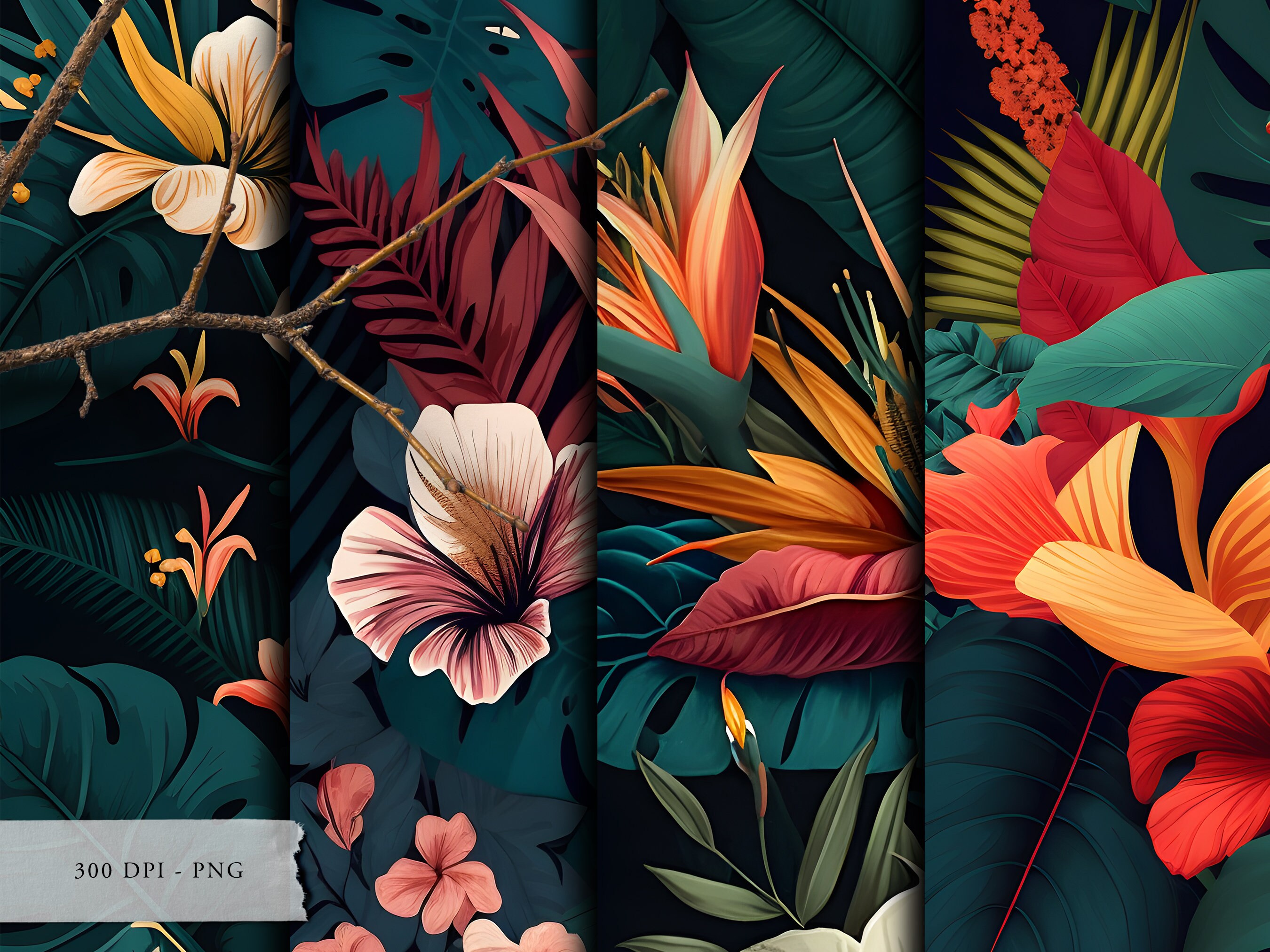 Tropical Flowers Digital Paper Floral Background Decoupage - Etsy