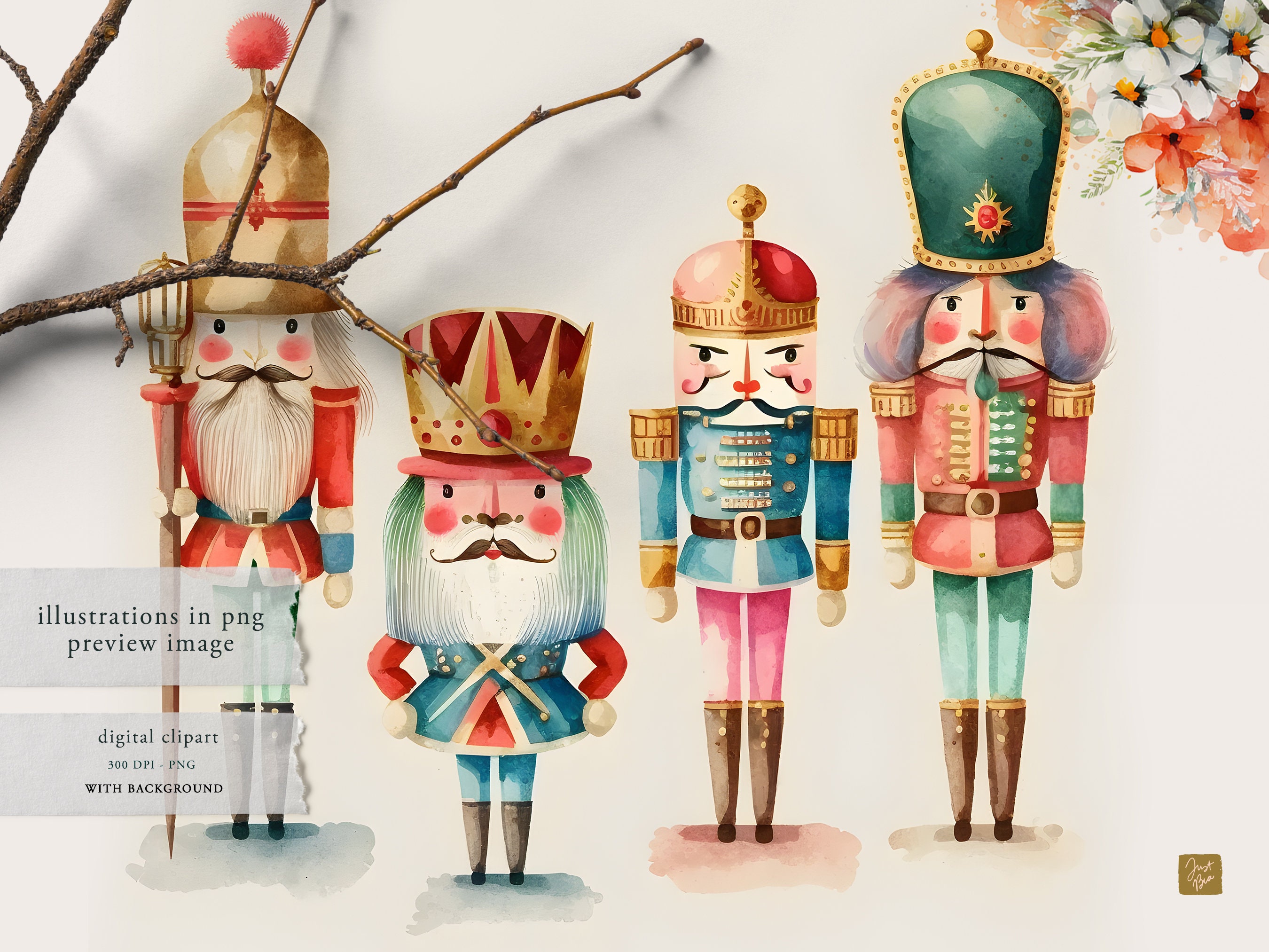 Watercolor Nutcrackers, Nutcrackers Clipart, Whimsical Christmas Watercolor, Watercolor Clipart ...