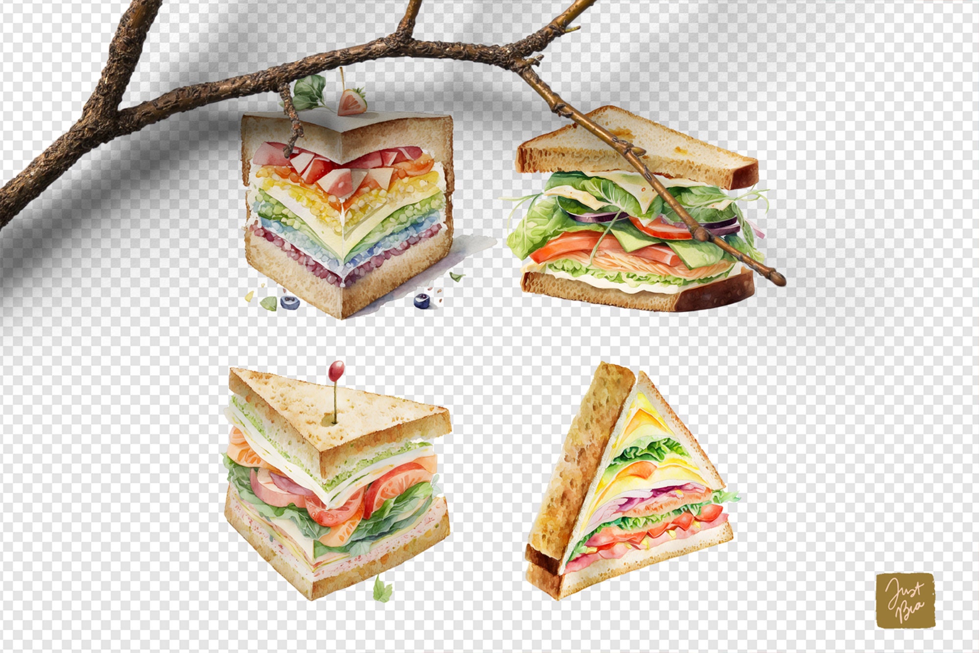 Sandwich Clipart, Watercolor Sandwich, Food Clipart, Clipart Bundle ...