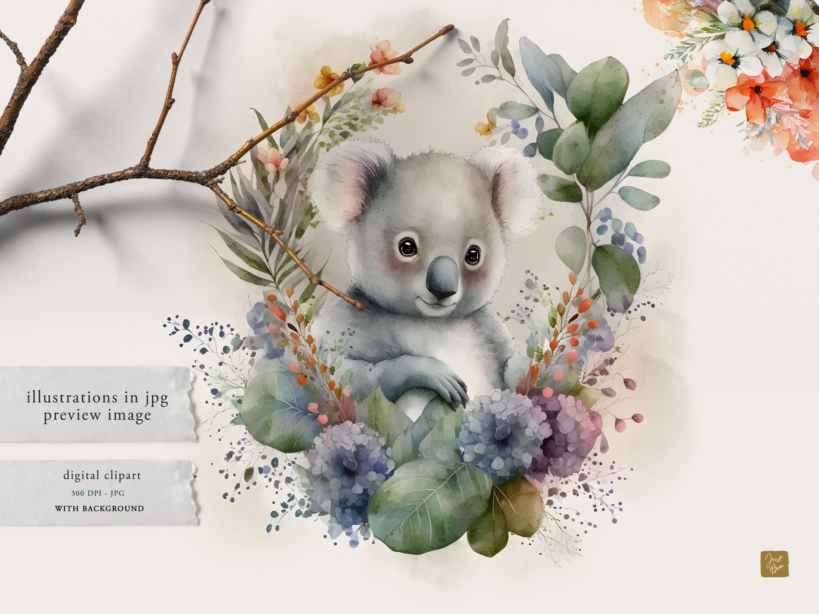Koala Clipart, Watercolor Koala Clipart, Watercolor Clipart, Whimsical ...