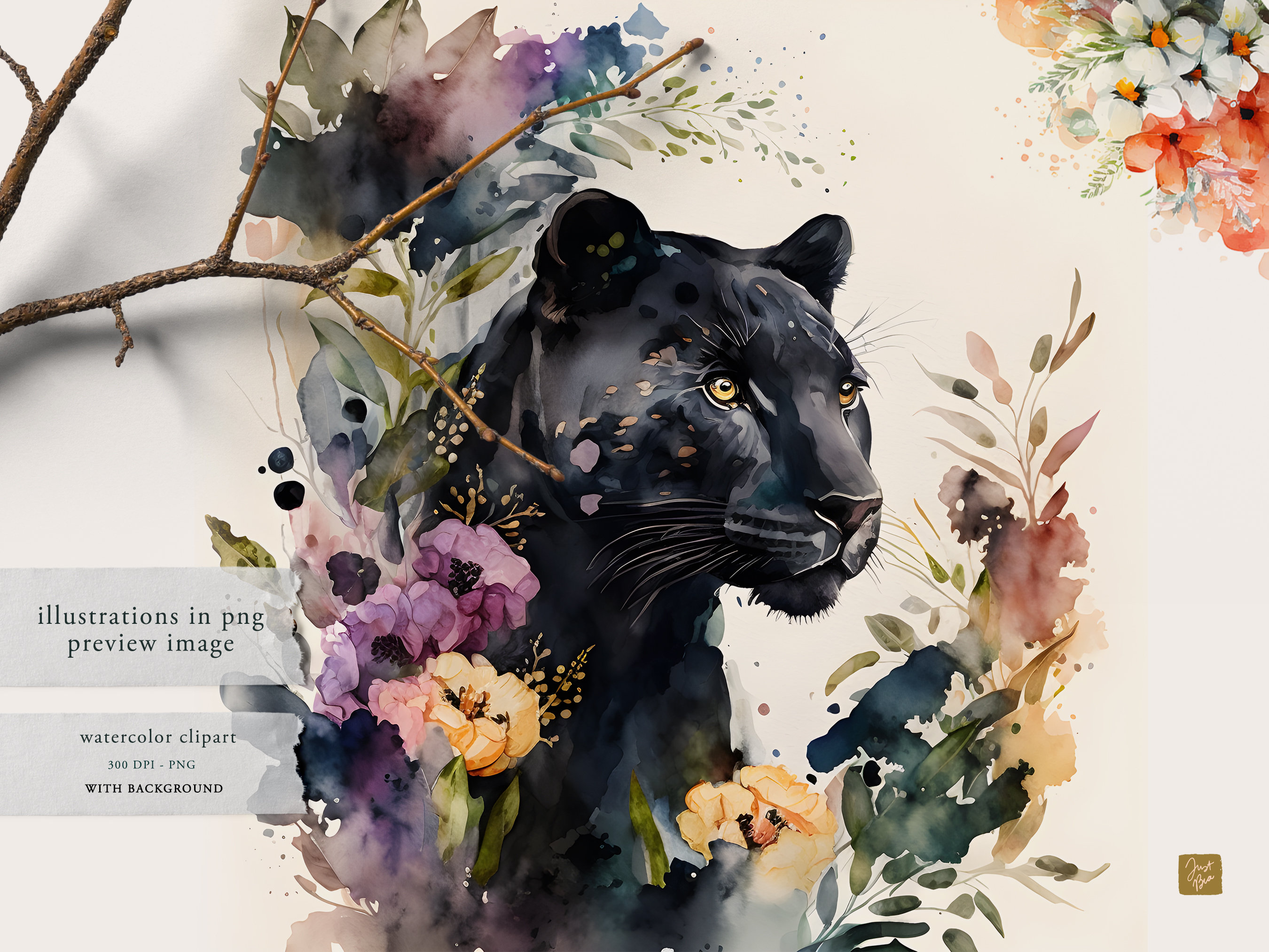 Watercolor Panther Clipart, Watercolor Black Panther, Whimsical ...