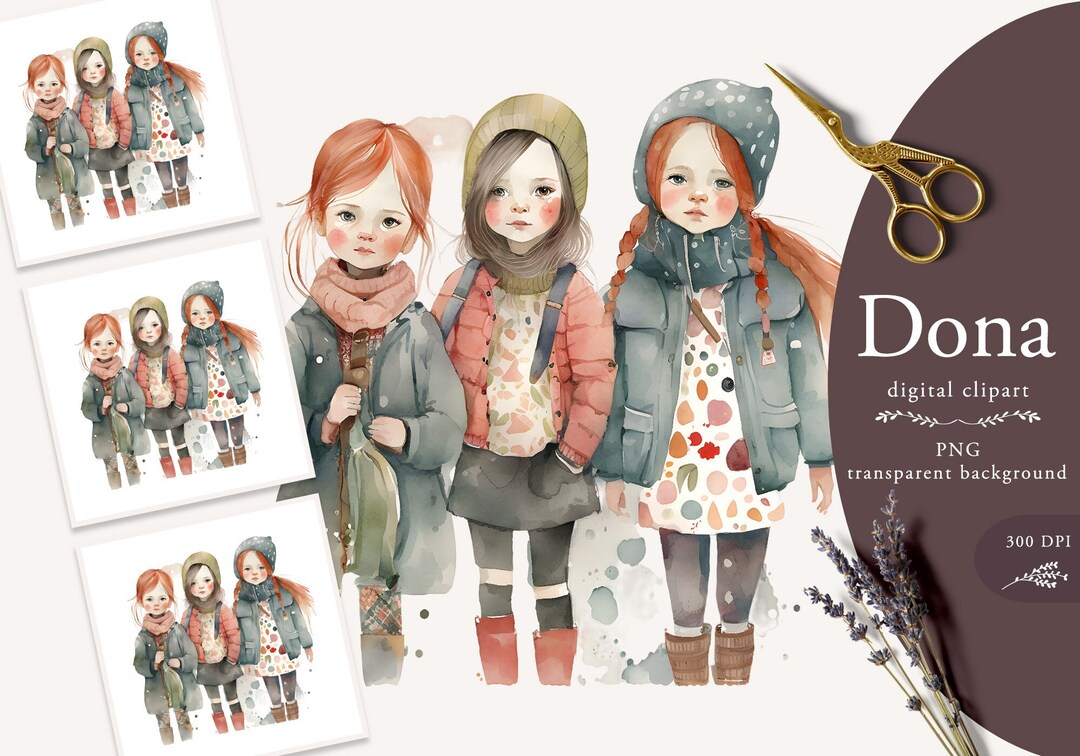 Watercolor Girls Clipart, Watercolor Cute Girls, Watercolor Whimsical ...