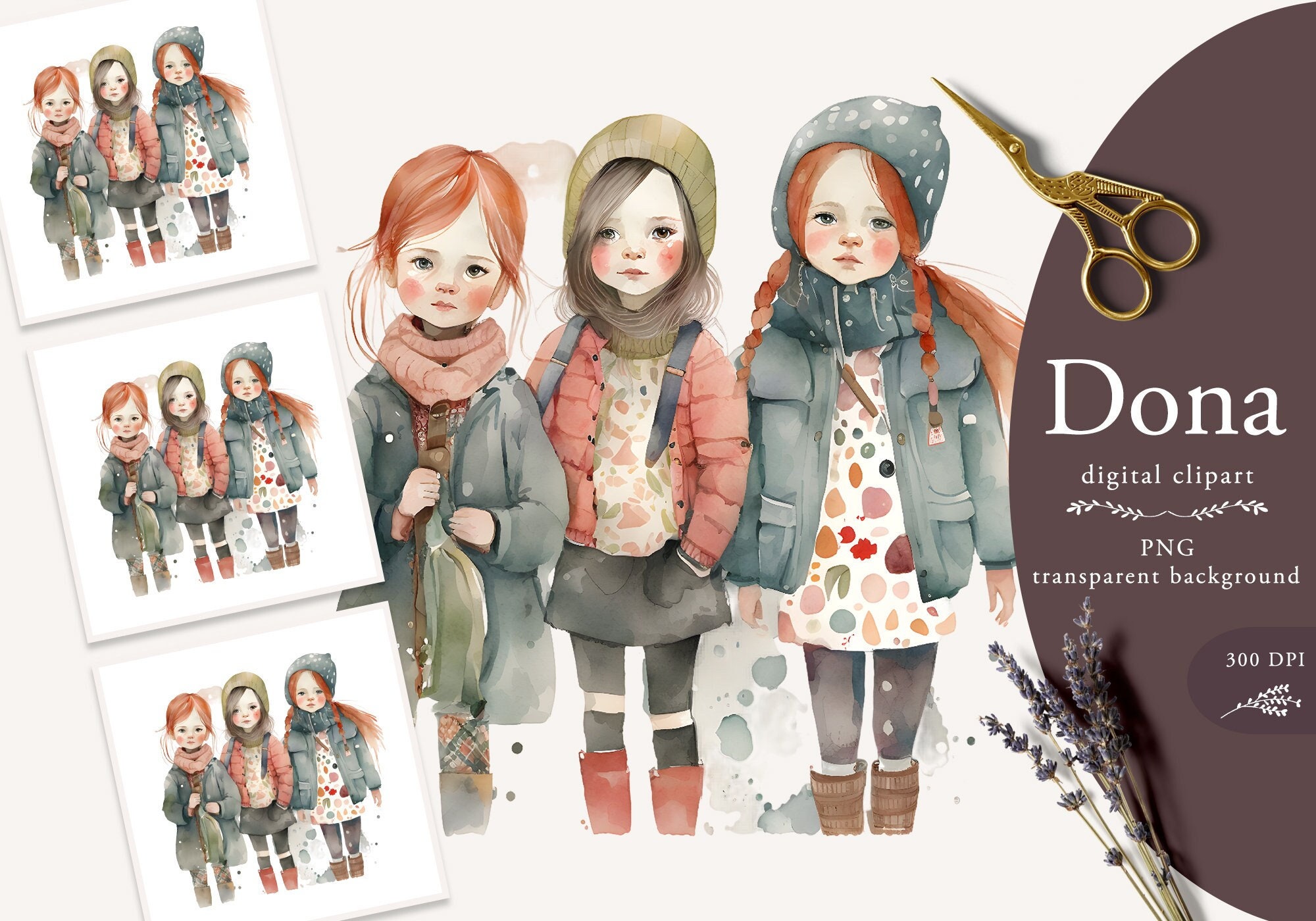 Watercolor Girls Clipart, Watercolor Cute Girls, Watercolor Whimsical ...