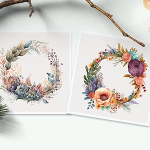 Boho Floral Wreath Clipart, Floral Wreath Clipart, Watercolor Floral ...