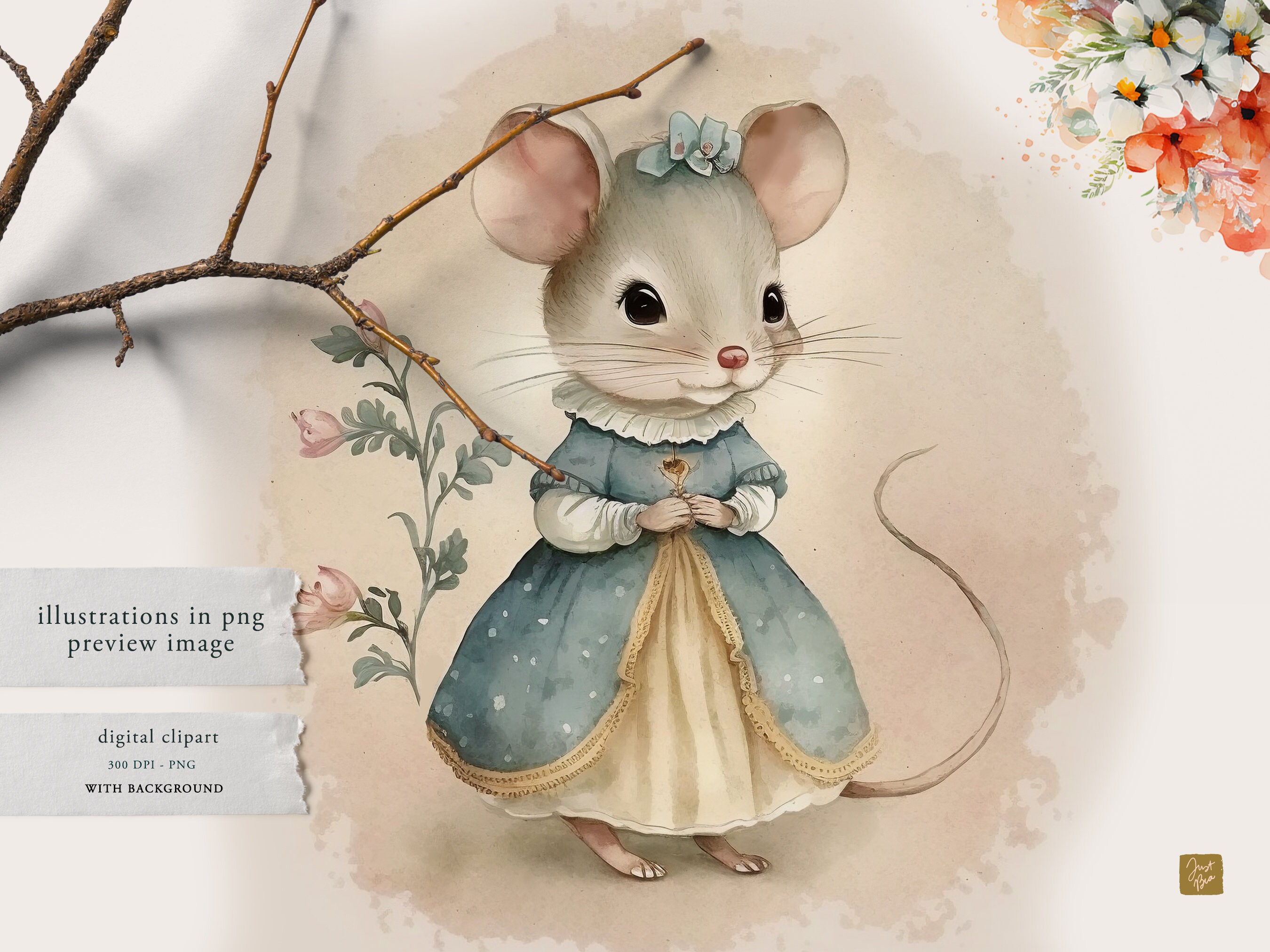 Cute Adorable Set of Watercolor Mice Illustration, Watercolor Cute Mice ...
