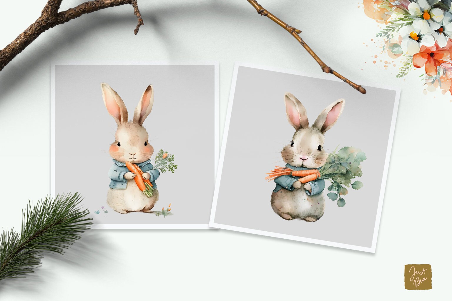 Watercolor Bunny Clipart, Whimsical Bunny Clipart, Cute Watercolor ...