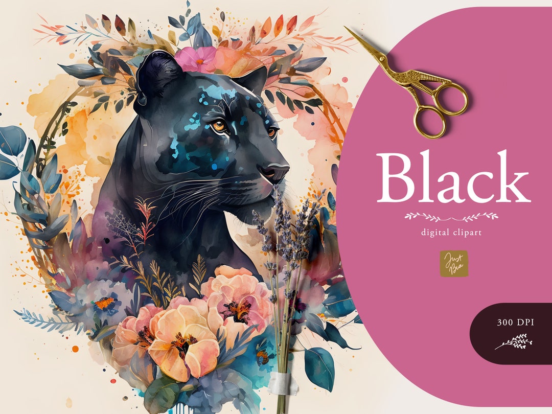 Watercolor Panther Clipart, Watercolor Black Panther, Whimsical ...