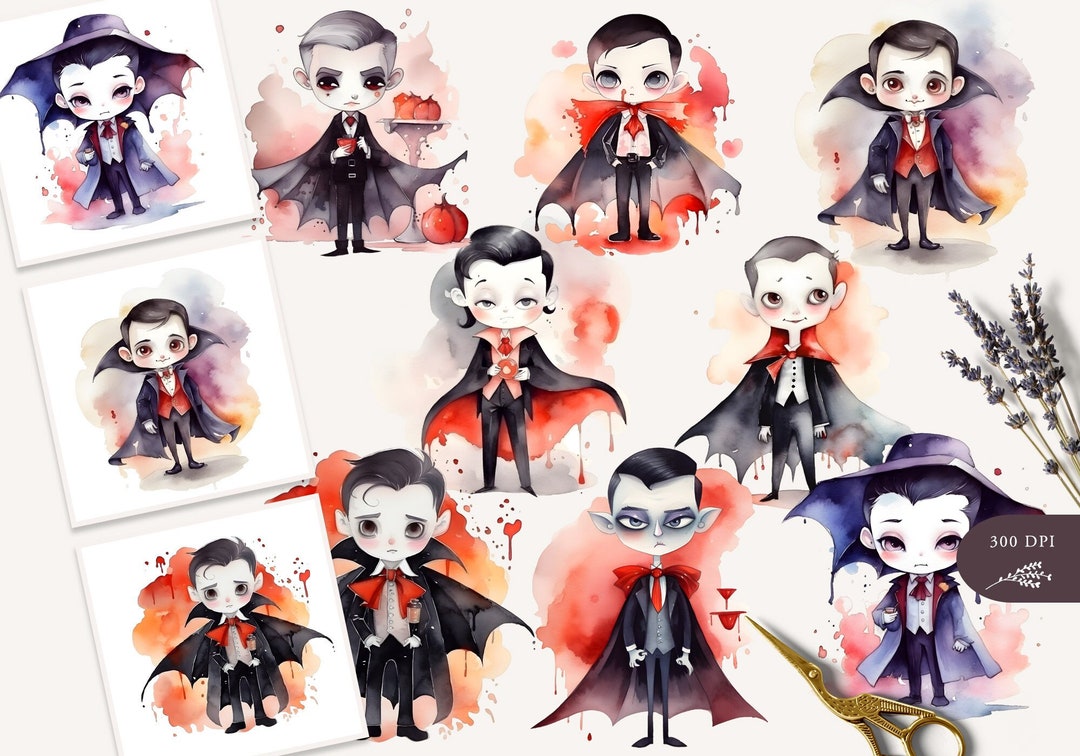 Watercolor Dracula Clipart, Halloween Clipart, Watercolor Halloween ...