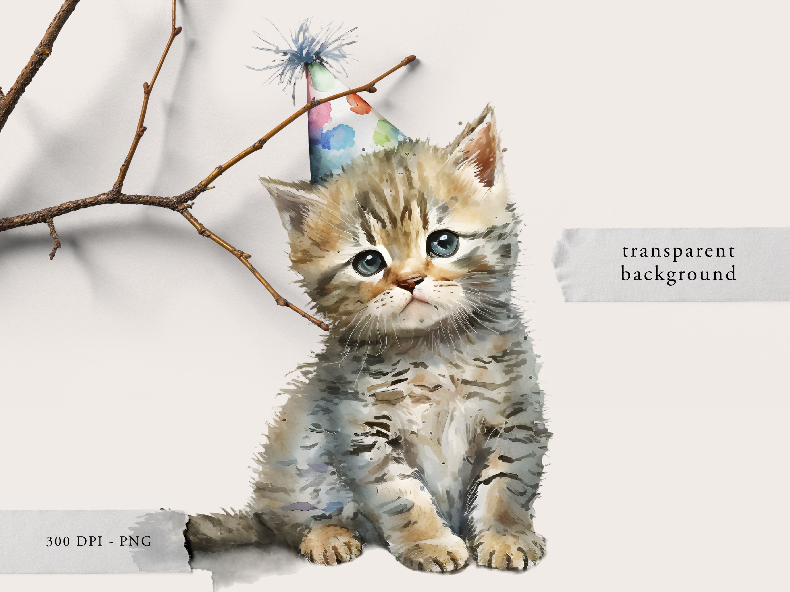 Cats Clipart, Watercolor Cute Cats Clipart Set - Cats With Birthday ...