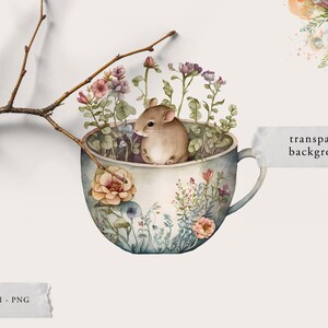 Mice Clipart, Mice in Tea Cups, Mice Whimsical Clipart Set - Watercolor ...