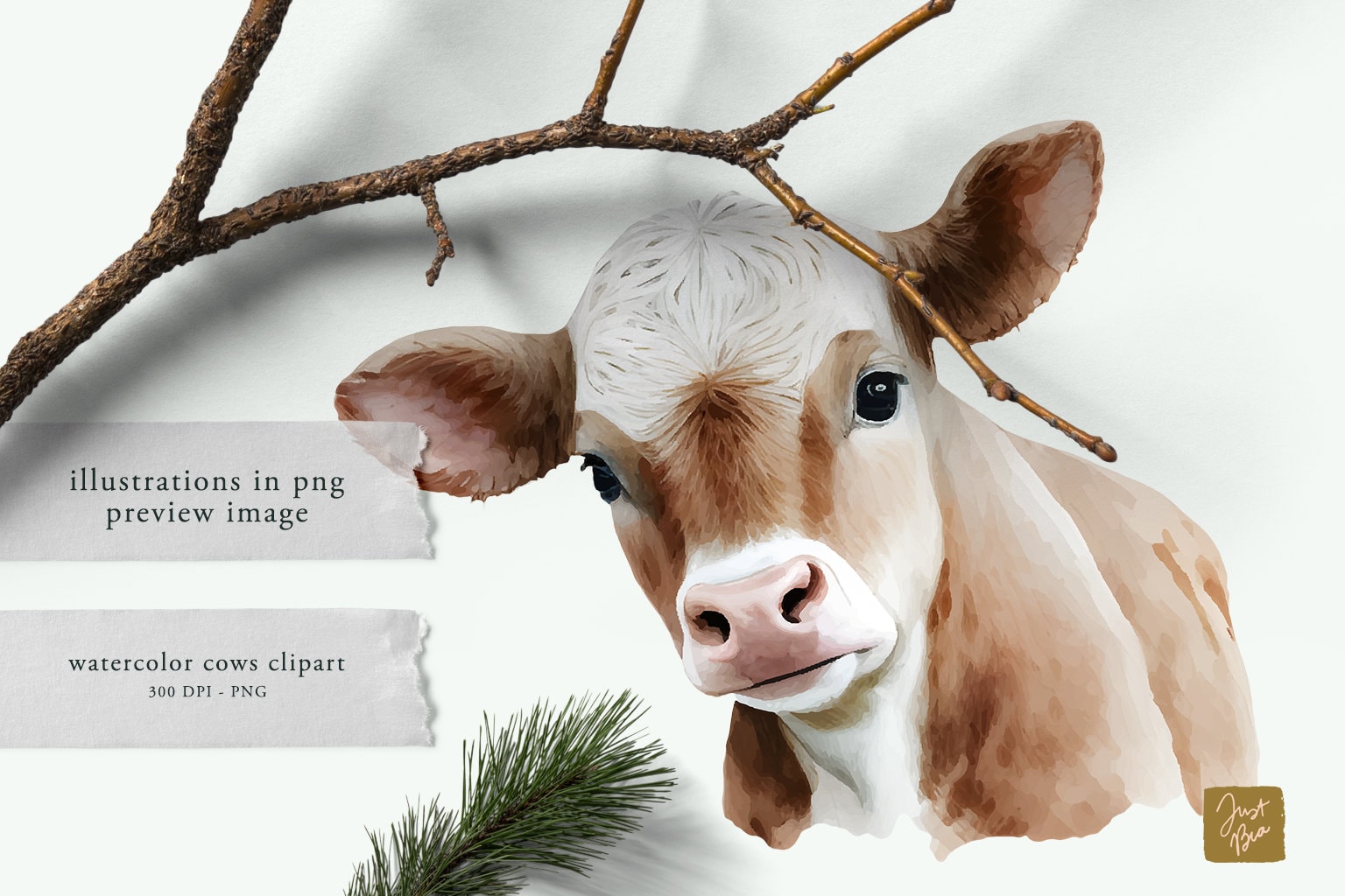 Cute Adorable Set of 4 Watercolor Cows Illustration, Watercolor Cute ...