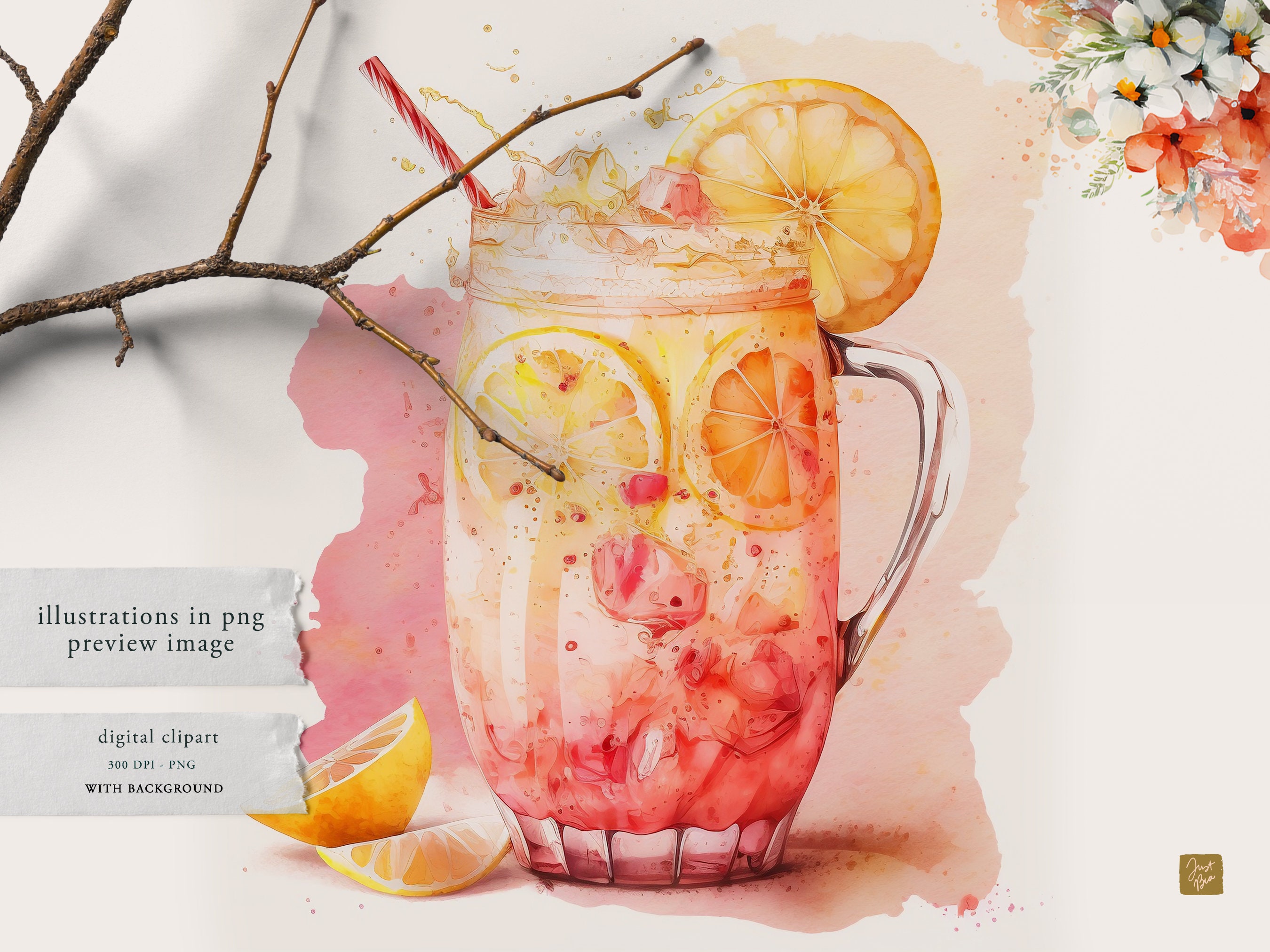 Watercolor Lemonade Clipart, Watercolor Lemonade, Whimsical Watercolor ...
