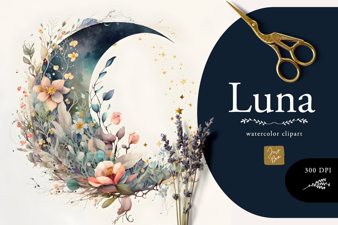 Watercolor Botanical Moon Clipart, Watercolor Moons, Whimsical ...