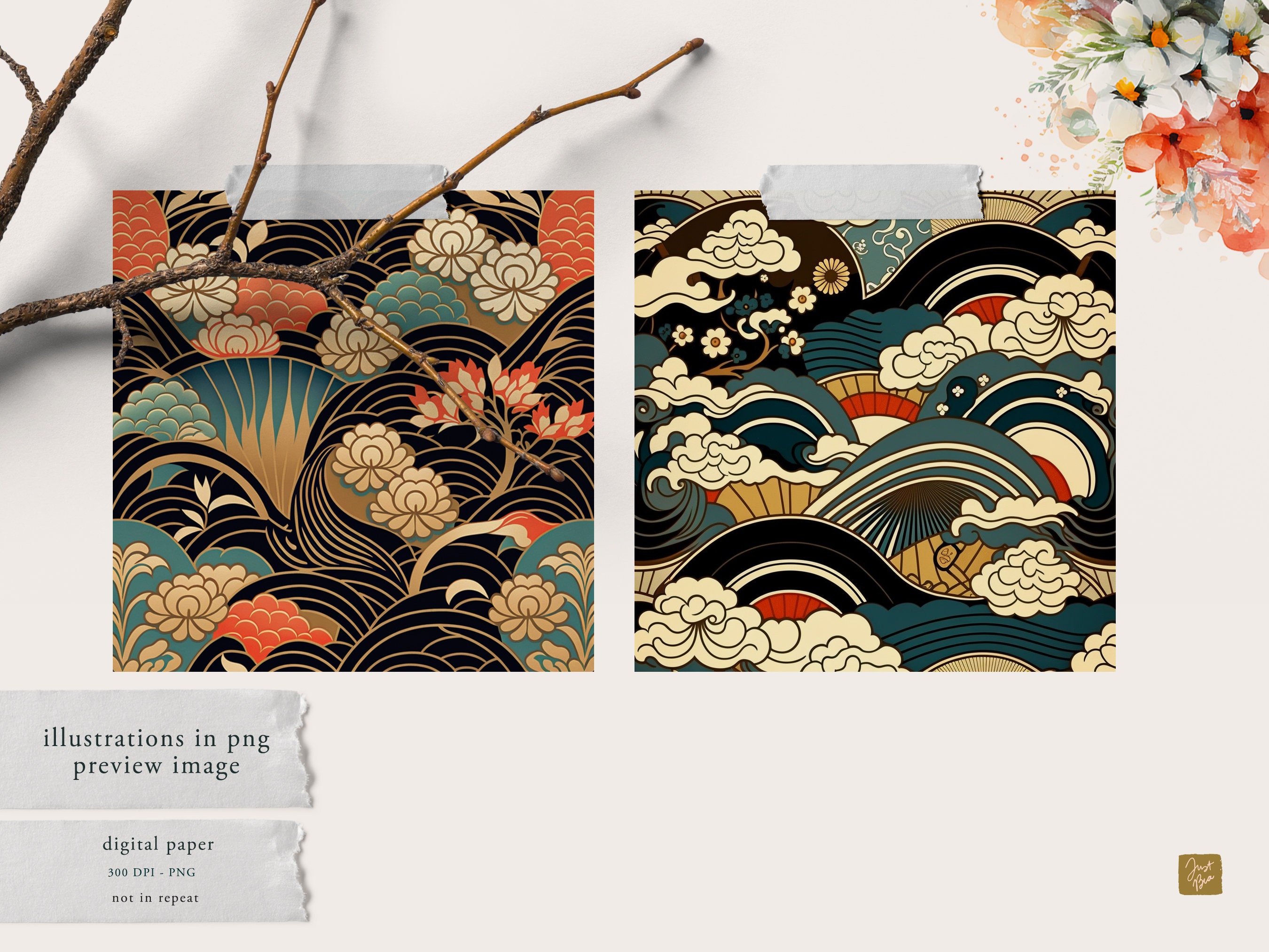 Japanese Digital Paper - Scrapbook Papers - Digital Background ...