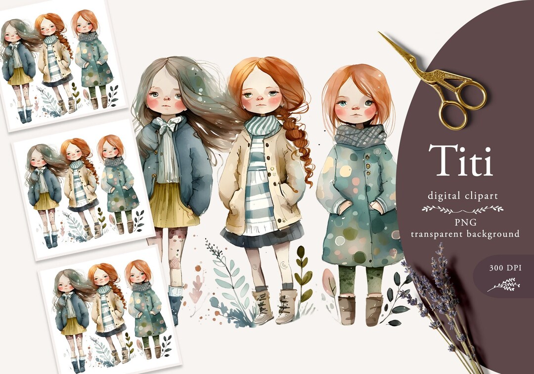 Watercolor Girls Clipart, Watercolor Cute Girls, Watercolor Whimsical ...