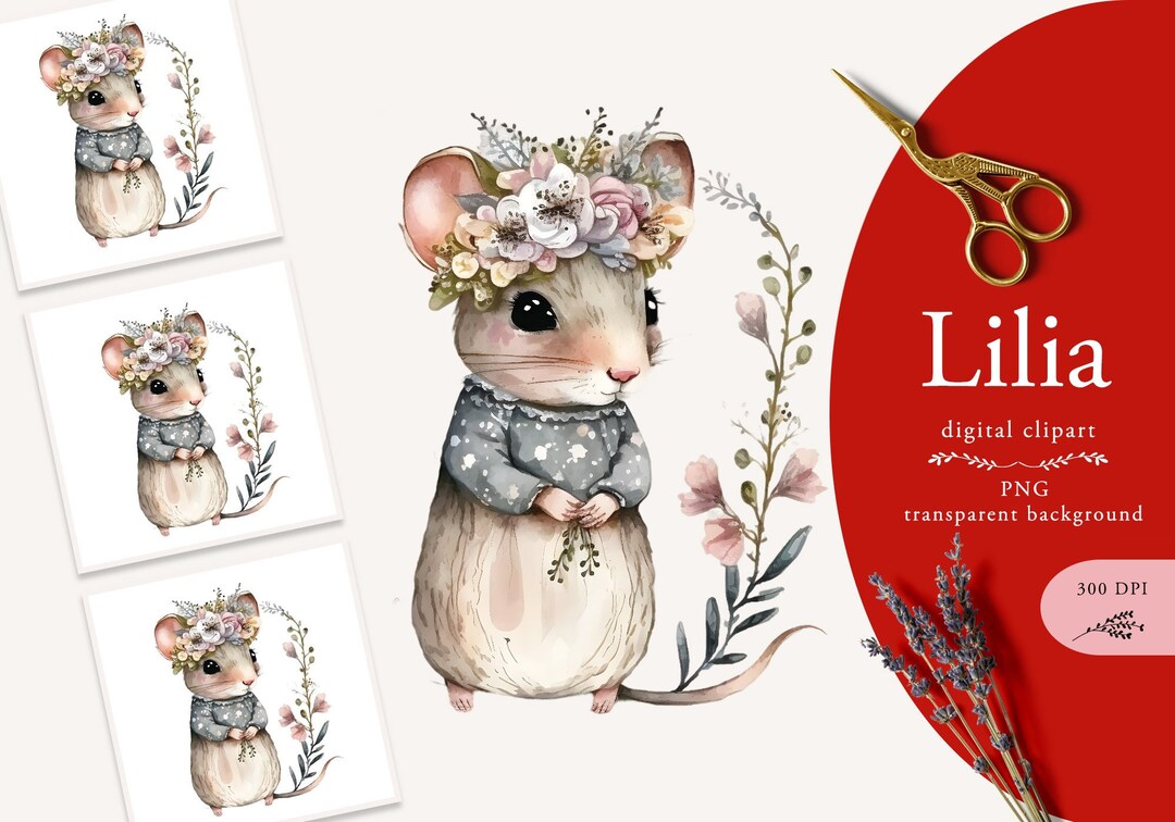 Watercolor Mouse Clipart, Watercolor Cute Mouse, Watercolor Whimsical ...