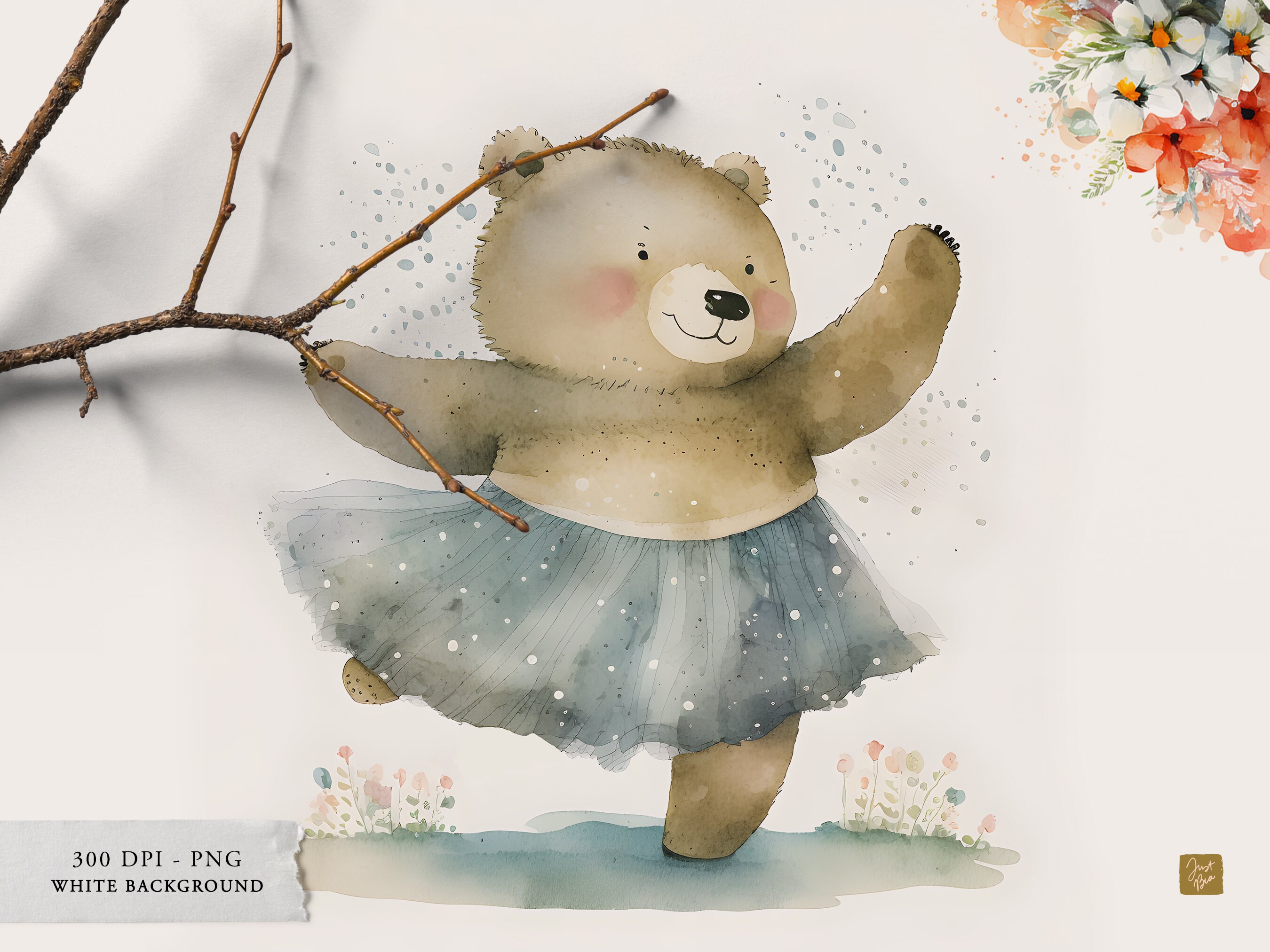 Watercolor Bear Clipart Baby Shower PNG Digital Image Downloads for ...