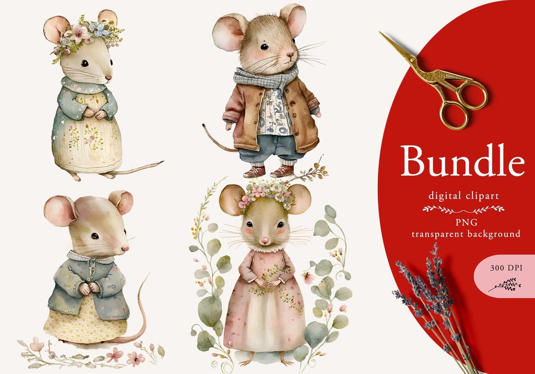 Mouse Clipart, Mouse Clipart Bundle, Watercolor Mouse Clipart ...