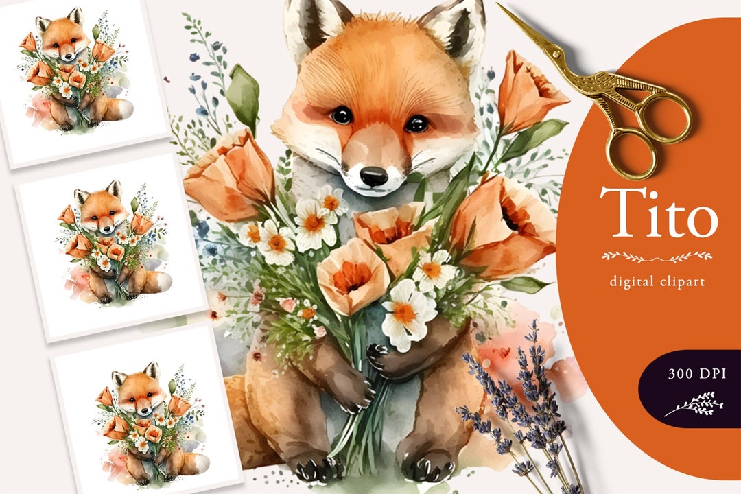 Fox Clipart, Watercolor Fox Clipart, Watercolor Fox, Nursery Wall Art ...