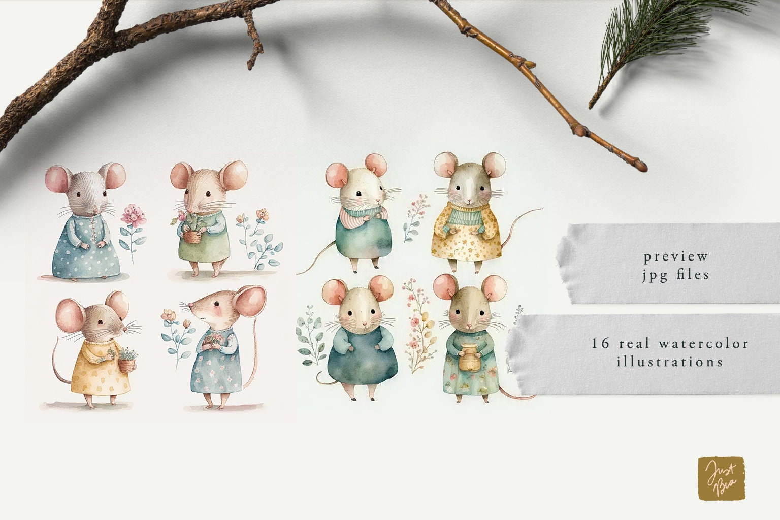 Watercolor Mice Illustration, Watercolor Cute Mice, Watercolor ...