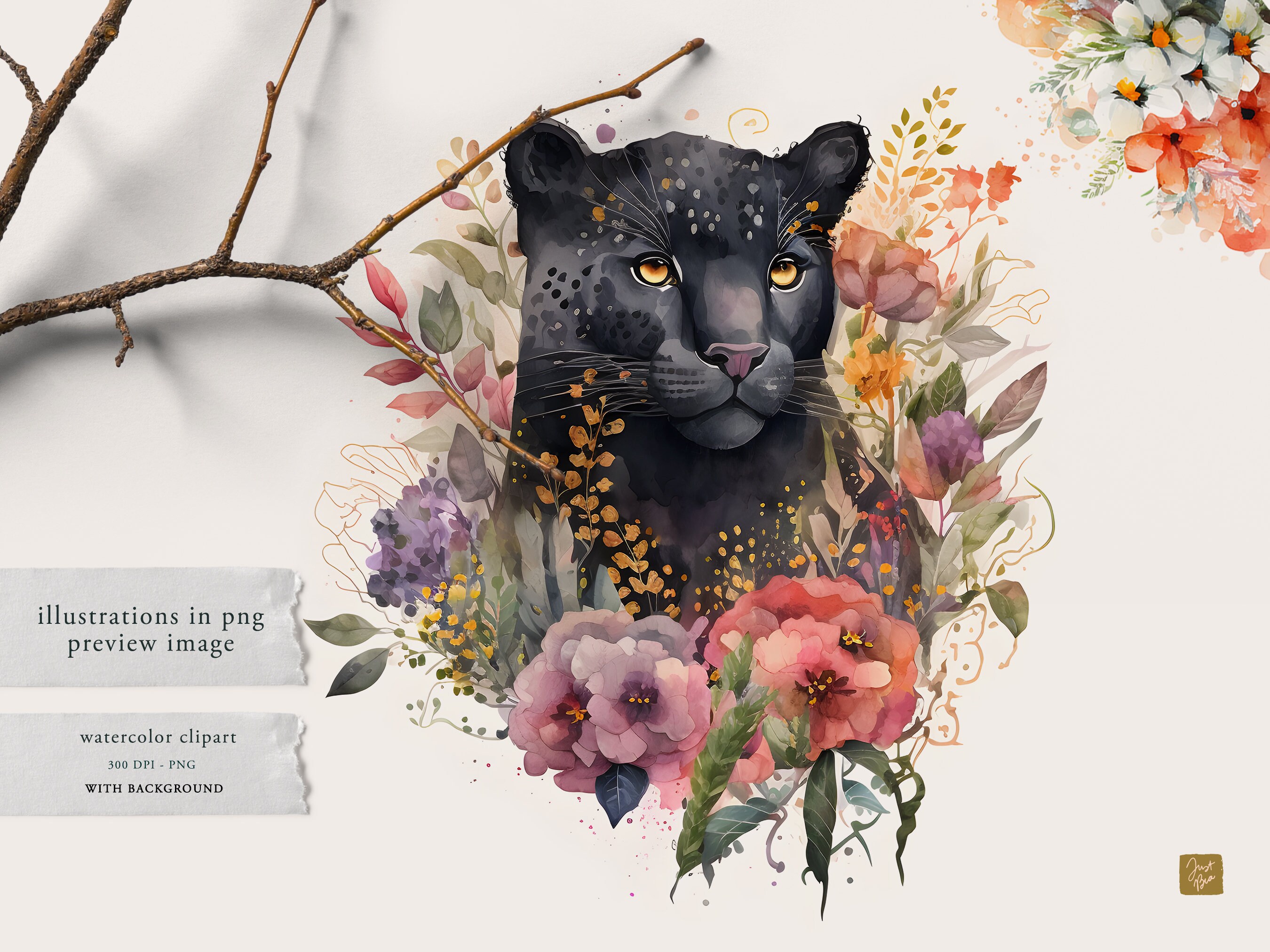 Watercolor Panther Clipart, Watercolor Black Panther, Whimsical ...