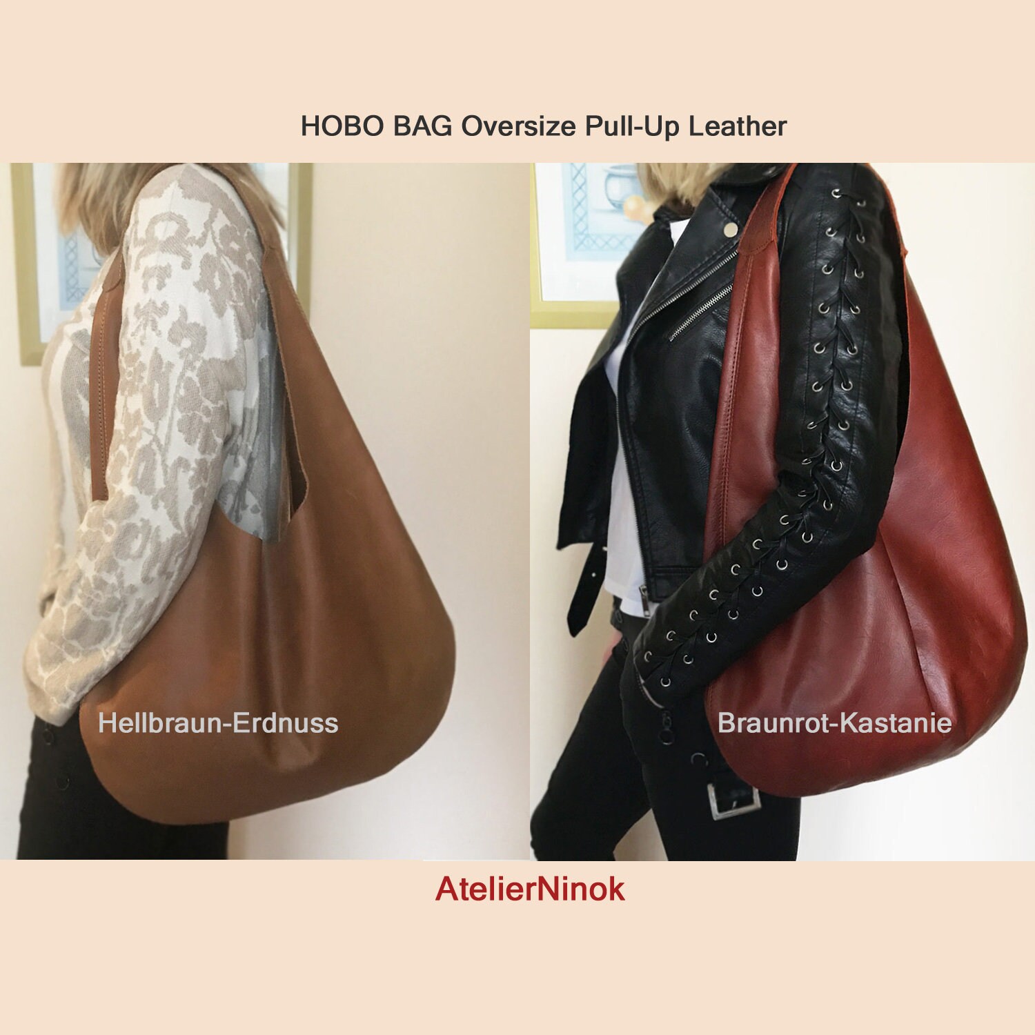 Leather Bag Brown Hobo Bag Peanut Brown Pull-up Leather Business Bag ...