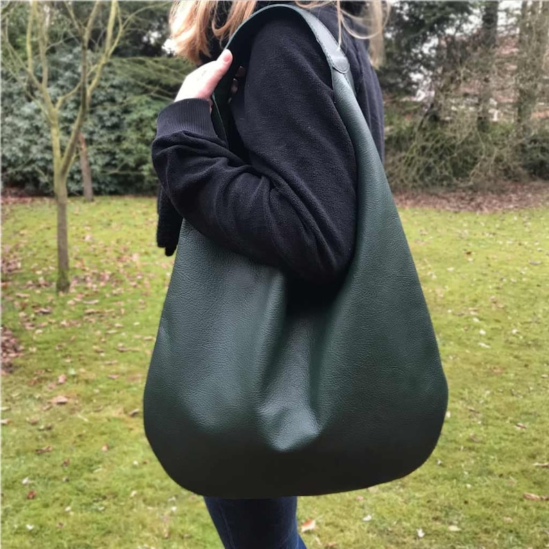 Leather Bag Green Large Hobo Bag Darkgreen | Women Hobo Leather ...