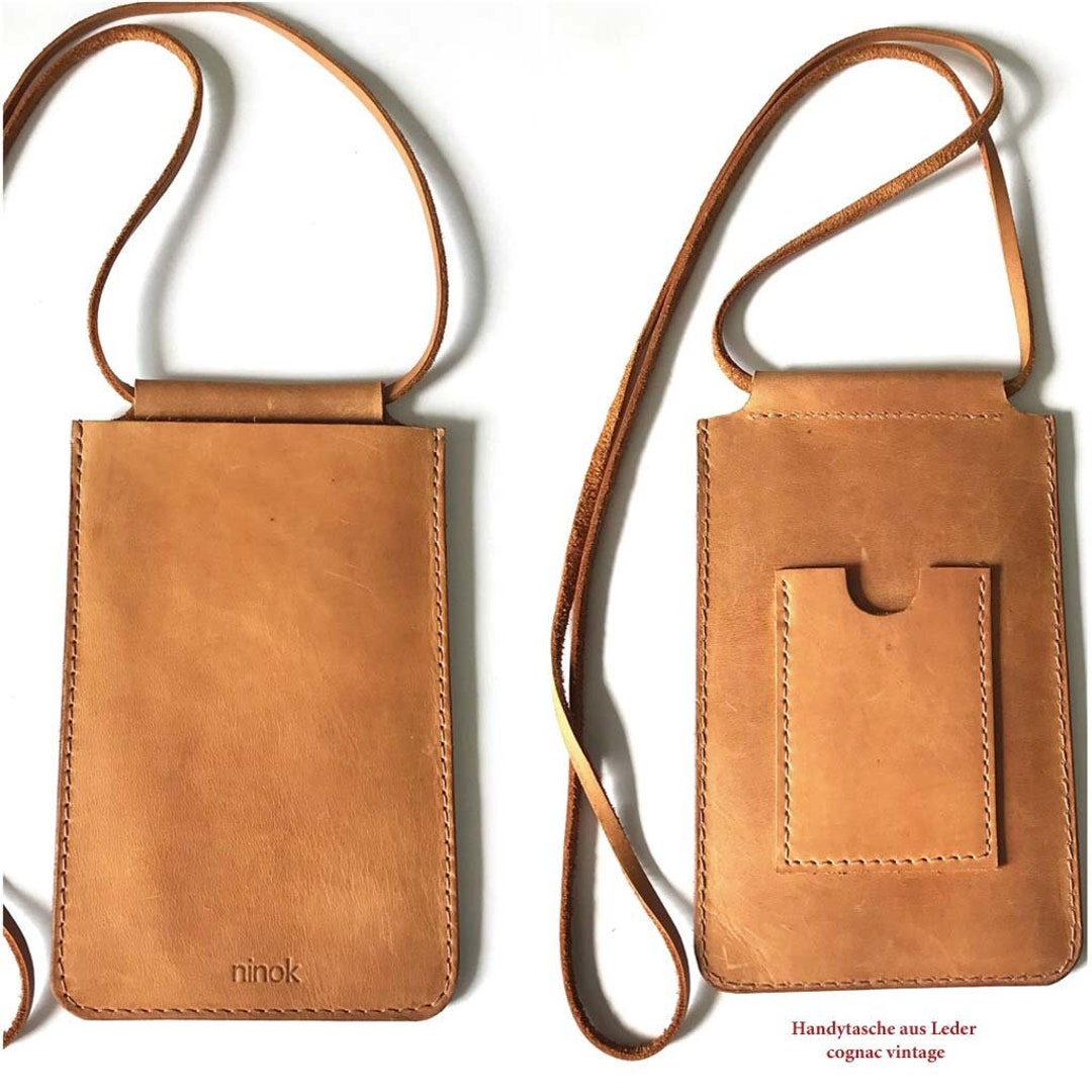 Cell Phone Bag to Wear Over the Shoulder Made of Cognac Brown Vintage ...