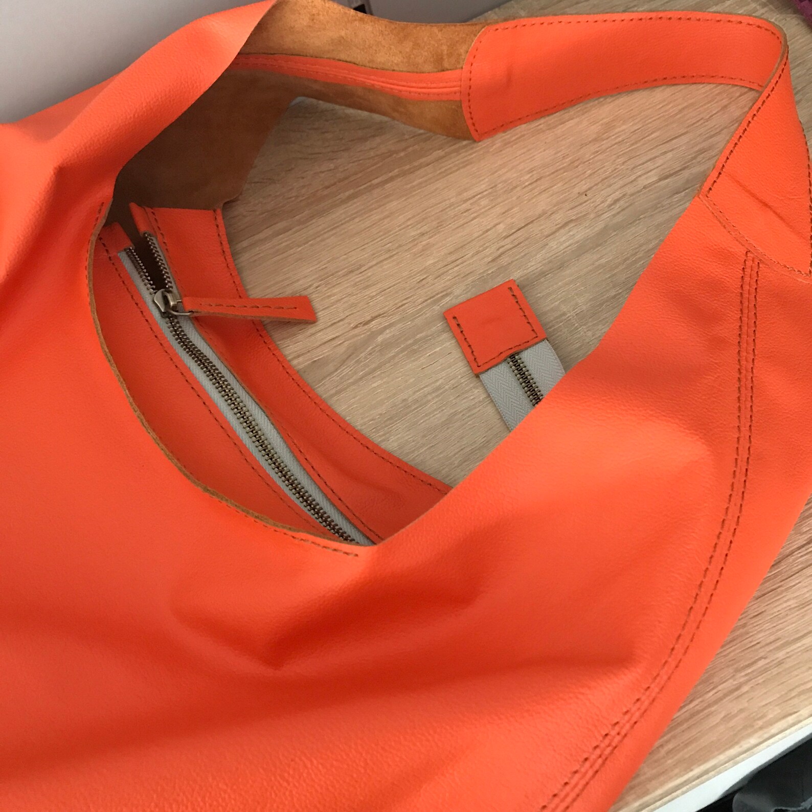 Leather Bag Orange Hobo Bag Women | Leather Handbag Beach Bag Oversize ...