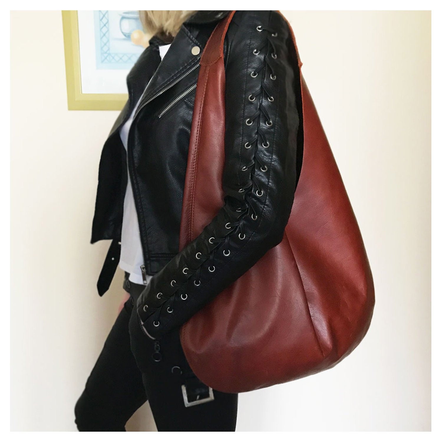 Leathetbag Brown Hobo Bag Leather Pull-up Chestnut-brown - Etsy