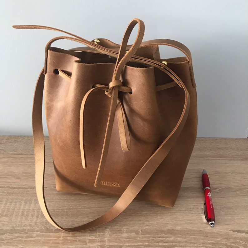 Leather Bag Curry Brown Bucket Bag Vintage | Leather Shoulder Bag ...