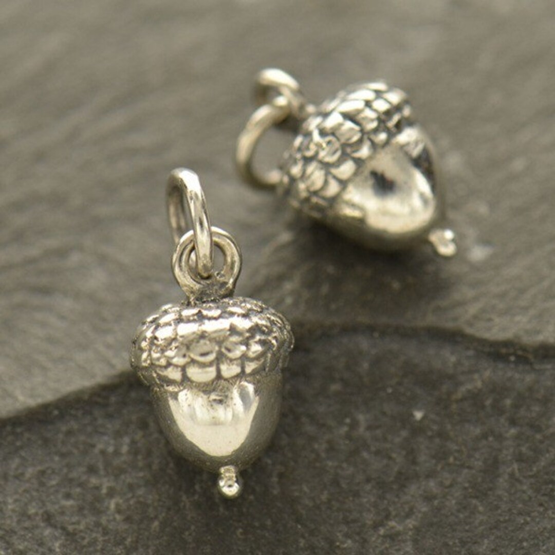 Acorn Charm - Sterling Silver Medium 3D Acorn Charm, Oak, Acorn, Fall ...