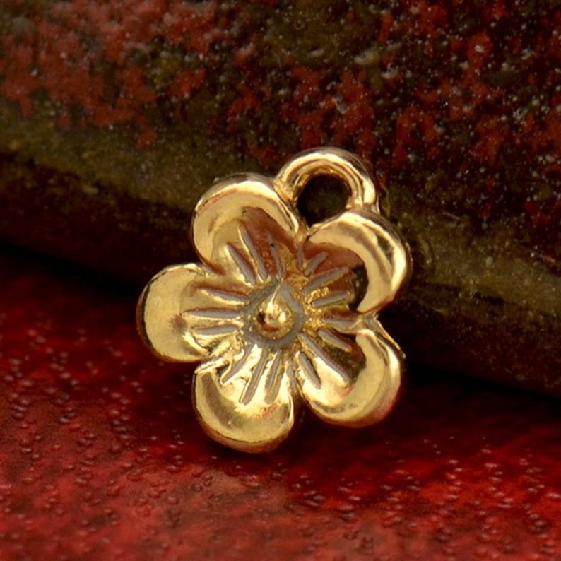 Flower - Solid 14K Gold Cherry Blossom Charm - 14K Flower, Gold Cherry ...