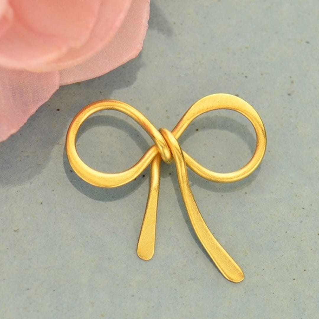 Gold Bow Charm - 24K Gold Plate Matte Bow Link - Necklace Ideas ...