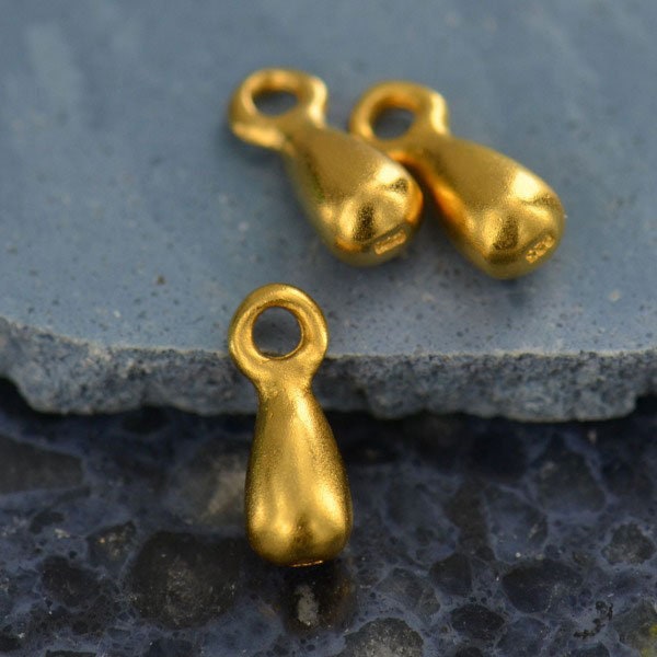 Teardrop Charm 24K Matte Gold Solid Tiny Dangling Dangle 3D | Etsy