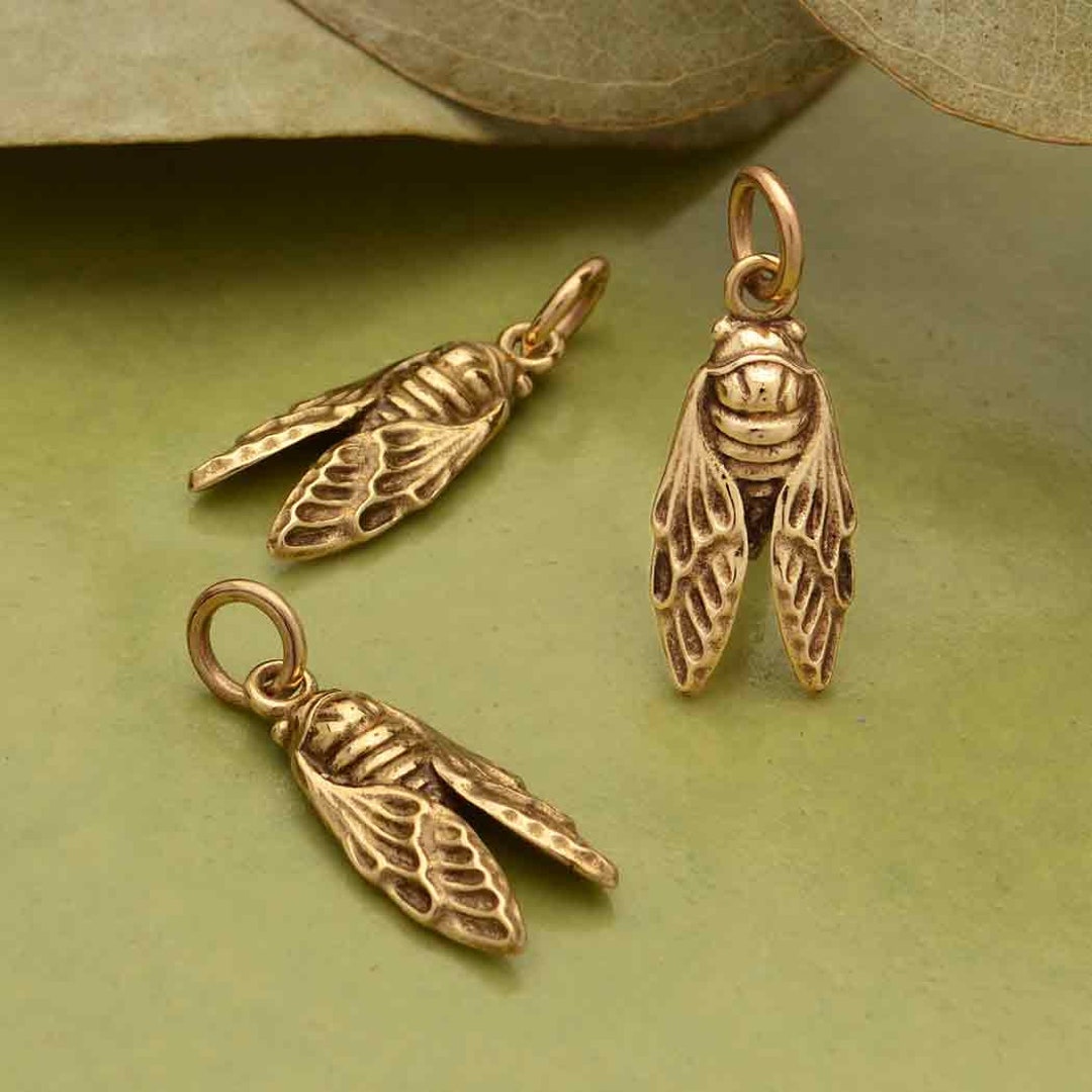 Cicada Pendant - Small Bronze Gold Cicada Charm, Insects, Symbolic ...