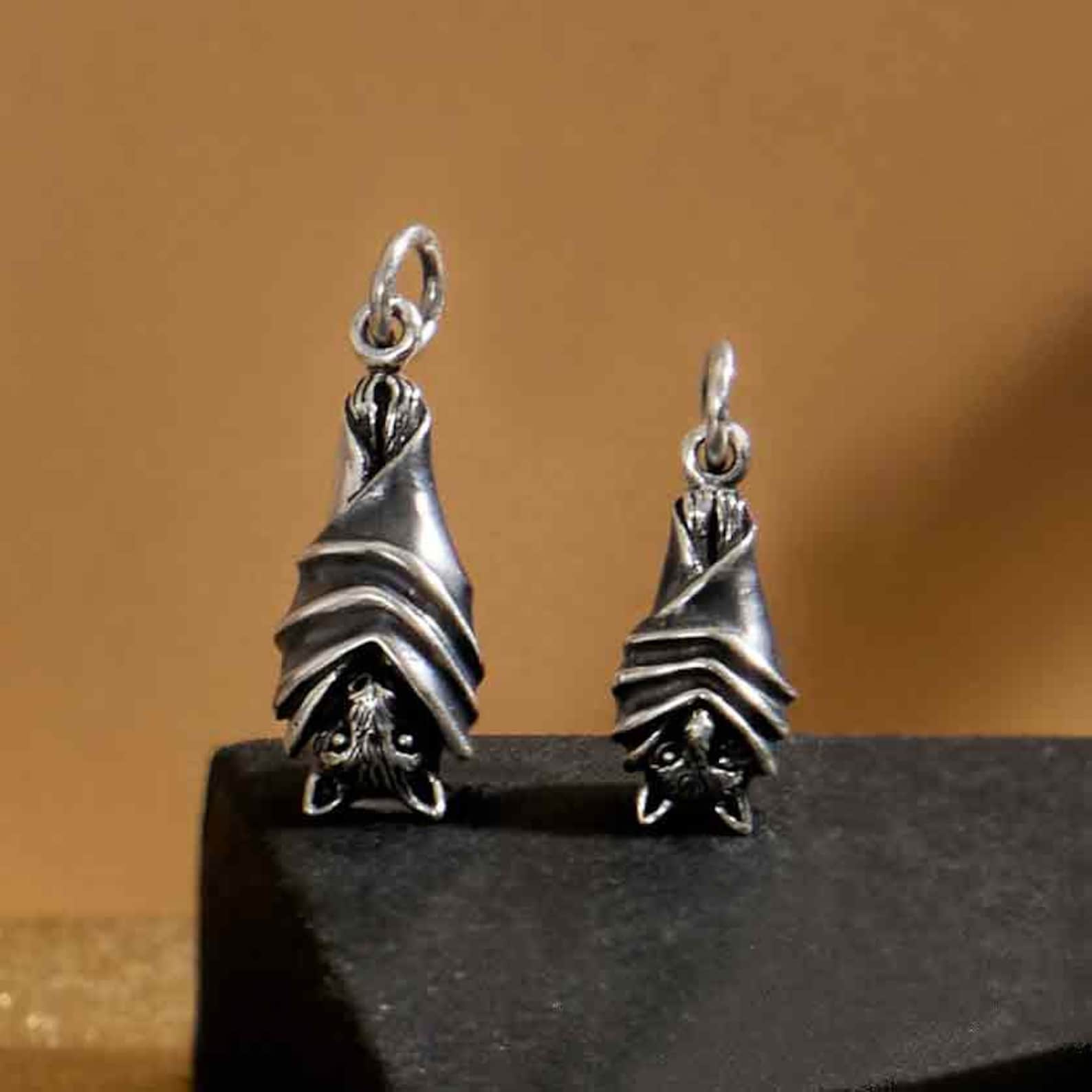 Bat - 3D Bat, Sterling Silver Bat Charm - Hanging Bat, Realistic ...