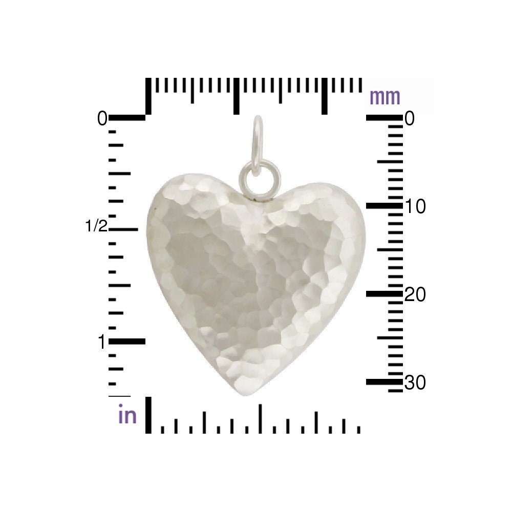 Sterling Silver Puffed Heart Charm - Hammered Heart, Valentines, Puffy ...