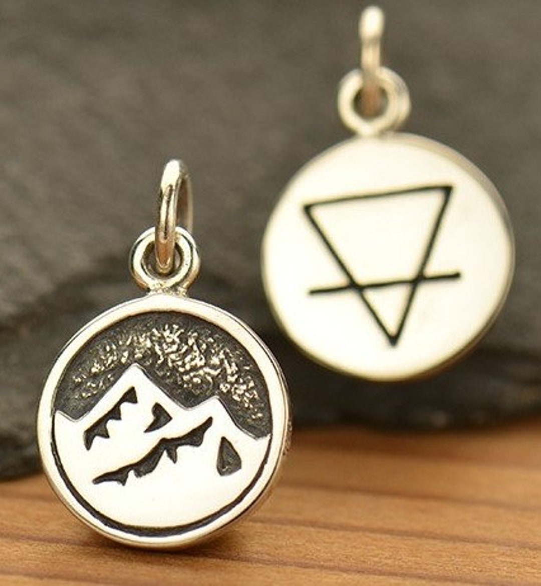 Sterling Silver Earth Element Charm - Mountain Charm, Tiny Earth Symbol ...