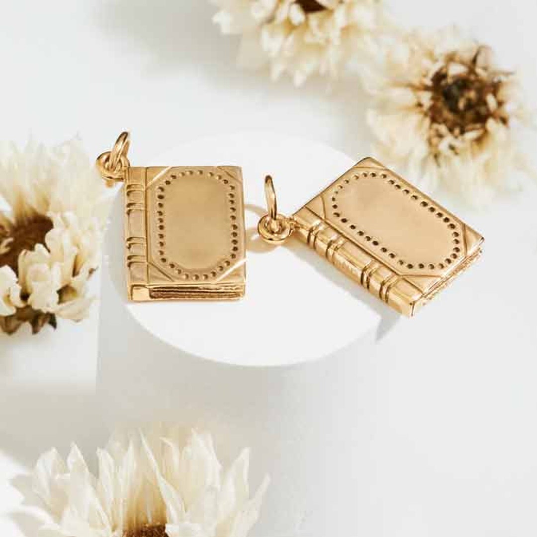 Book - 3D Gold Book Pendant - Books, Teachers Gift, Librarian Gift ...