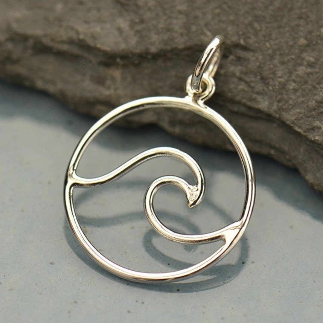 Wave - Sterling Silver or Gold Round Wave Charm, Earring Parts, Waves ...