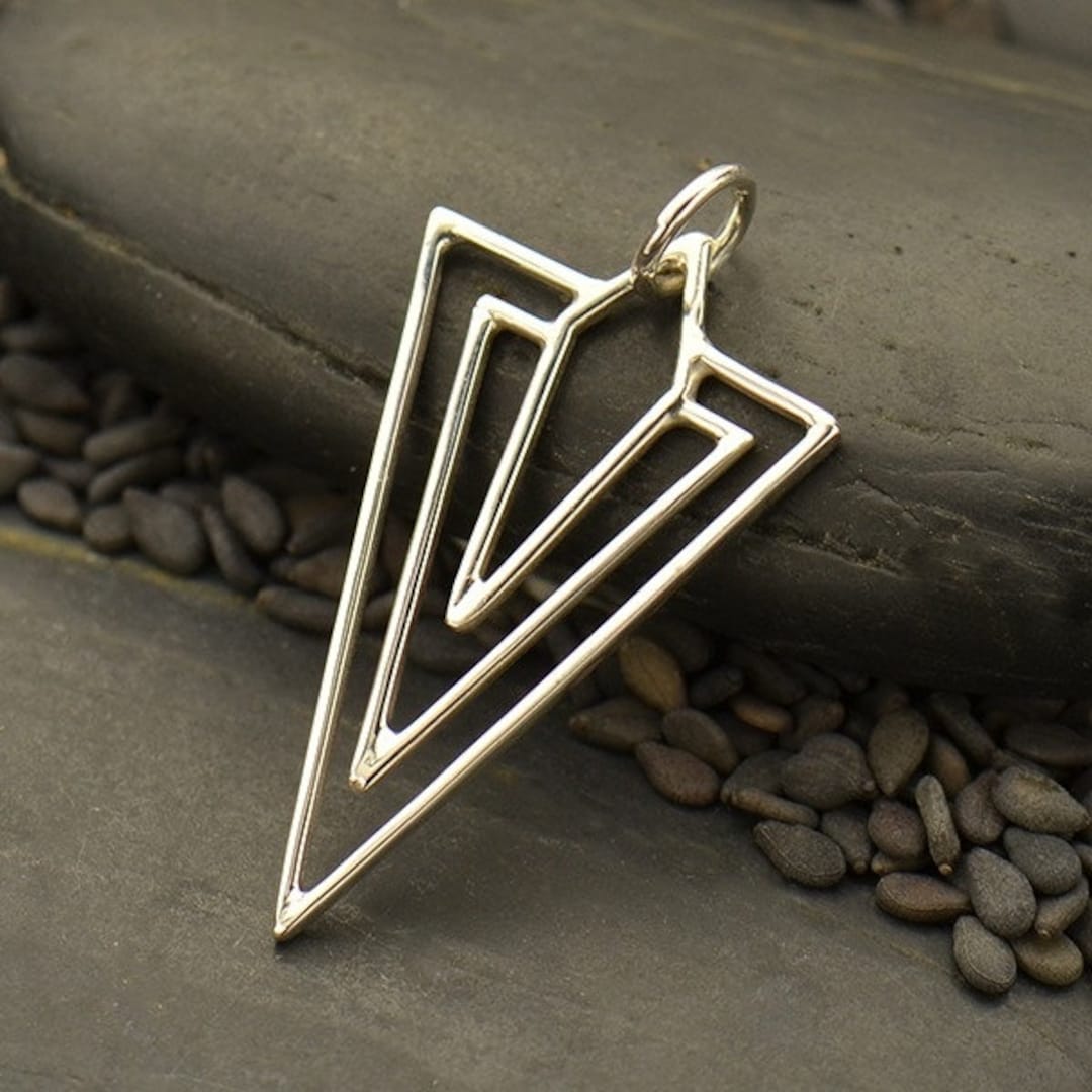 Triangle Charm - Sterling Silver Triangles and Diamond Wire Charm - Art ...
