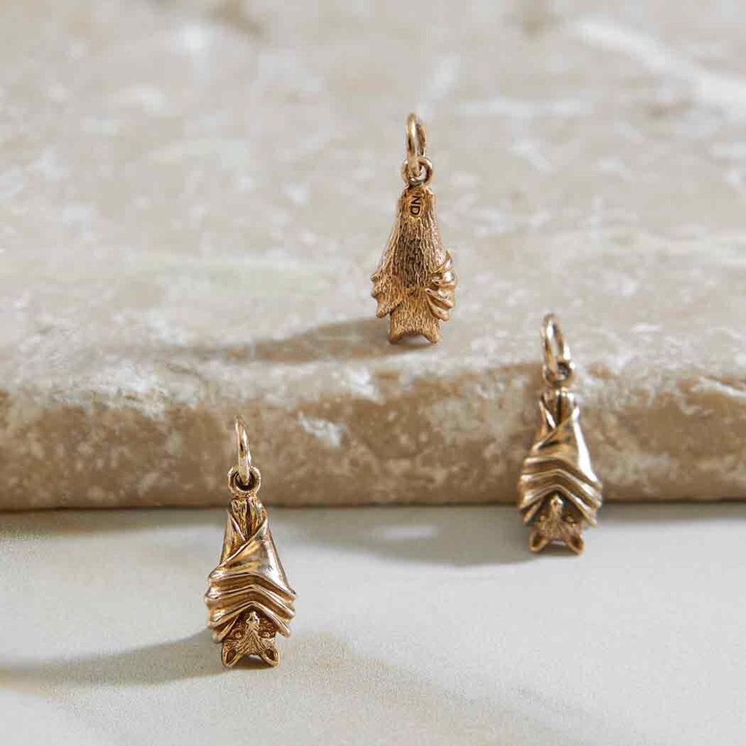 Bat - 3D Bat, Gold Bat Charm - Hanging Bat, Realistic, Holiday Charms ...