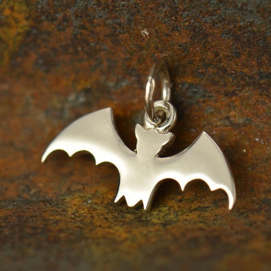 Bat - Sterling Silver Flat Back Bat Charm - Halloween Charm - Rebirth ...