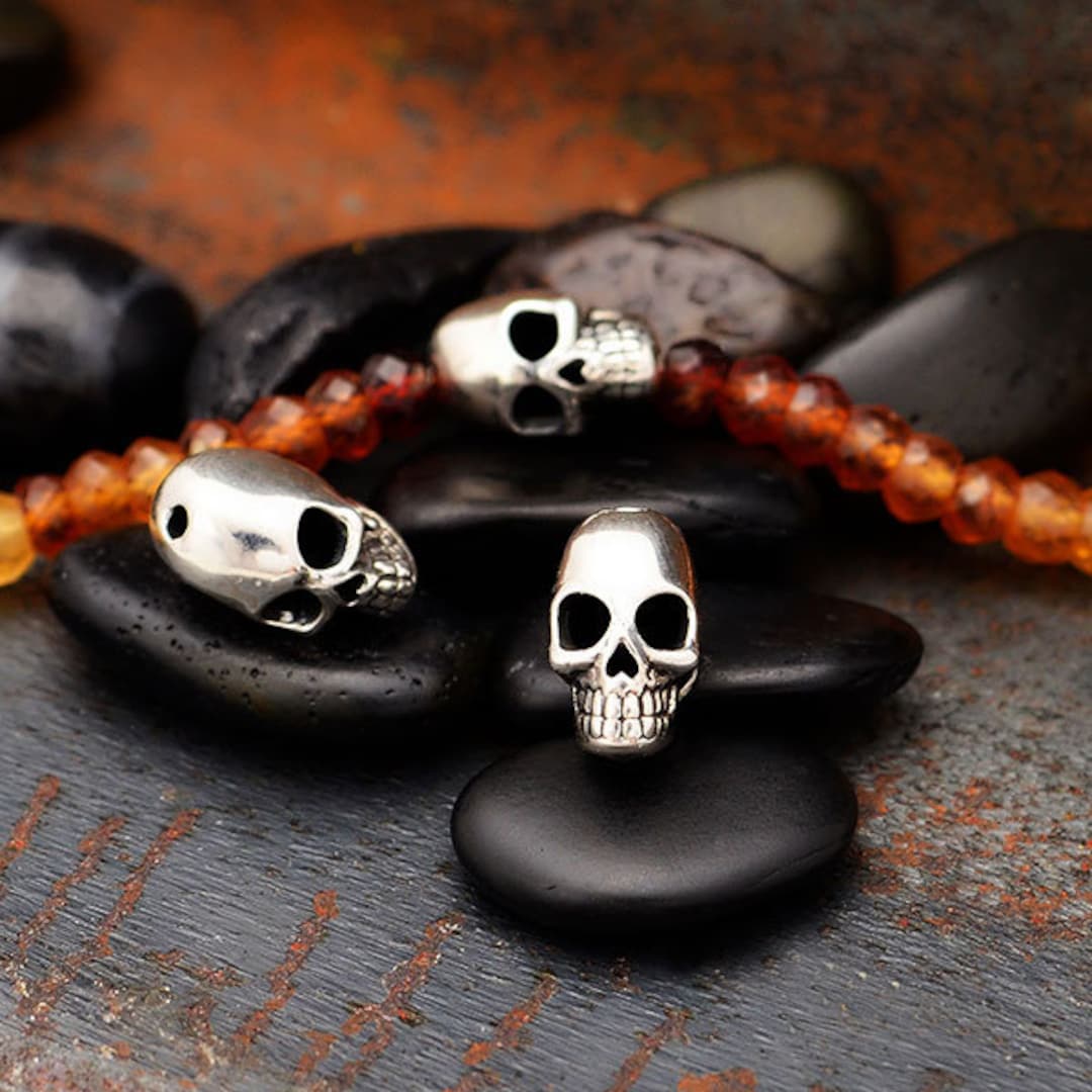Skull Bead Charm - Sterling Silver Skull Bead, Connector Bead, Skulls ...