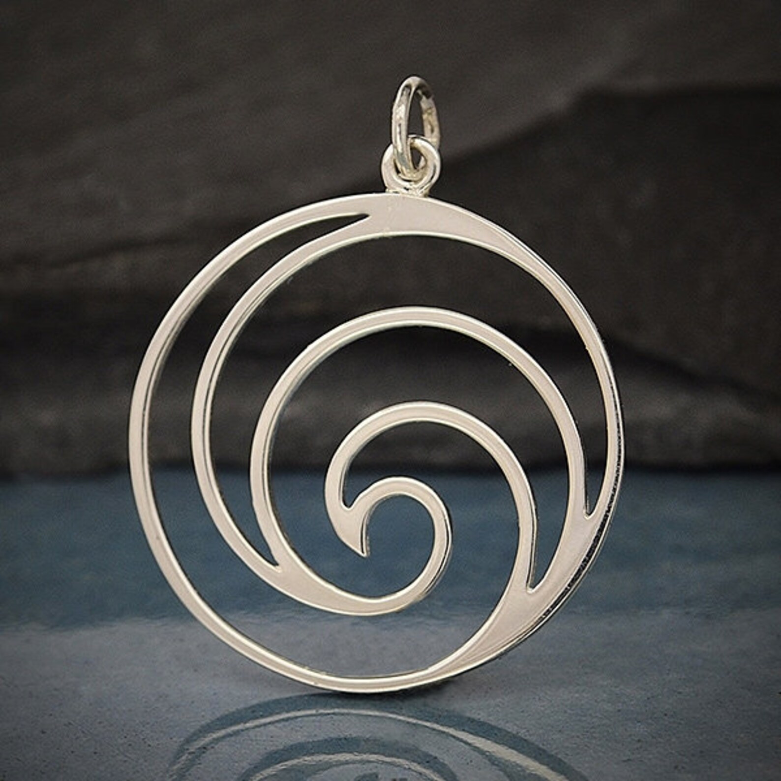 Wave Pendant Sterling Silver Swirl Wave Charm Positive - Etsy