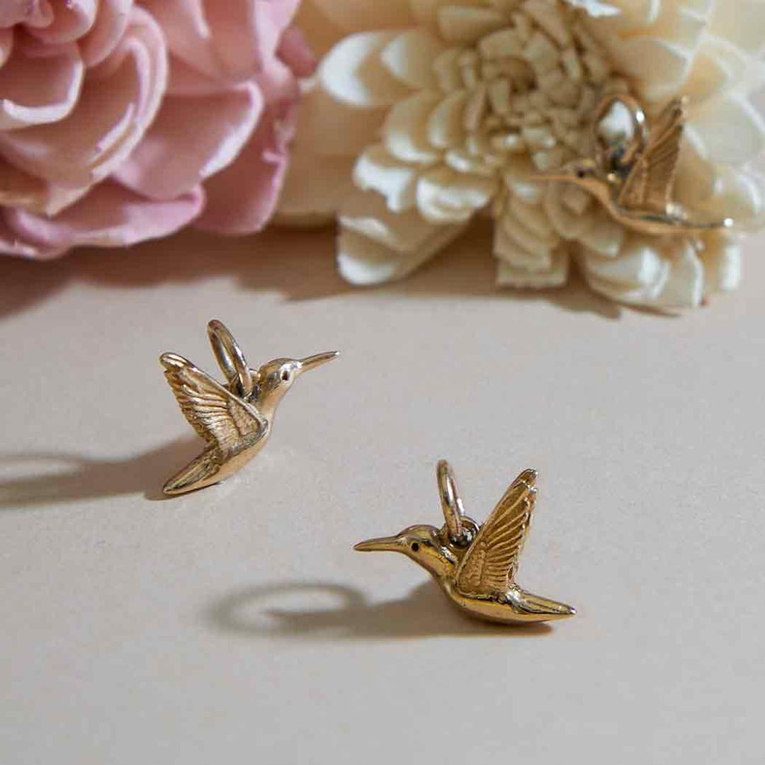 Gold Bird Charm, 3D Bird Charm, Wedding Birds, Hummingbird Bird, Faith ...